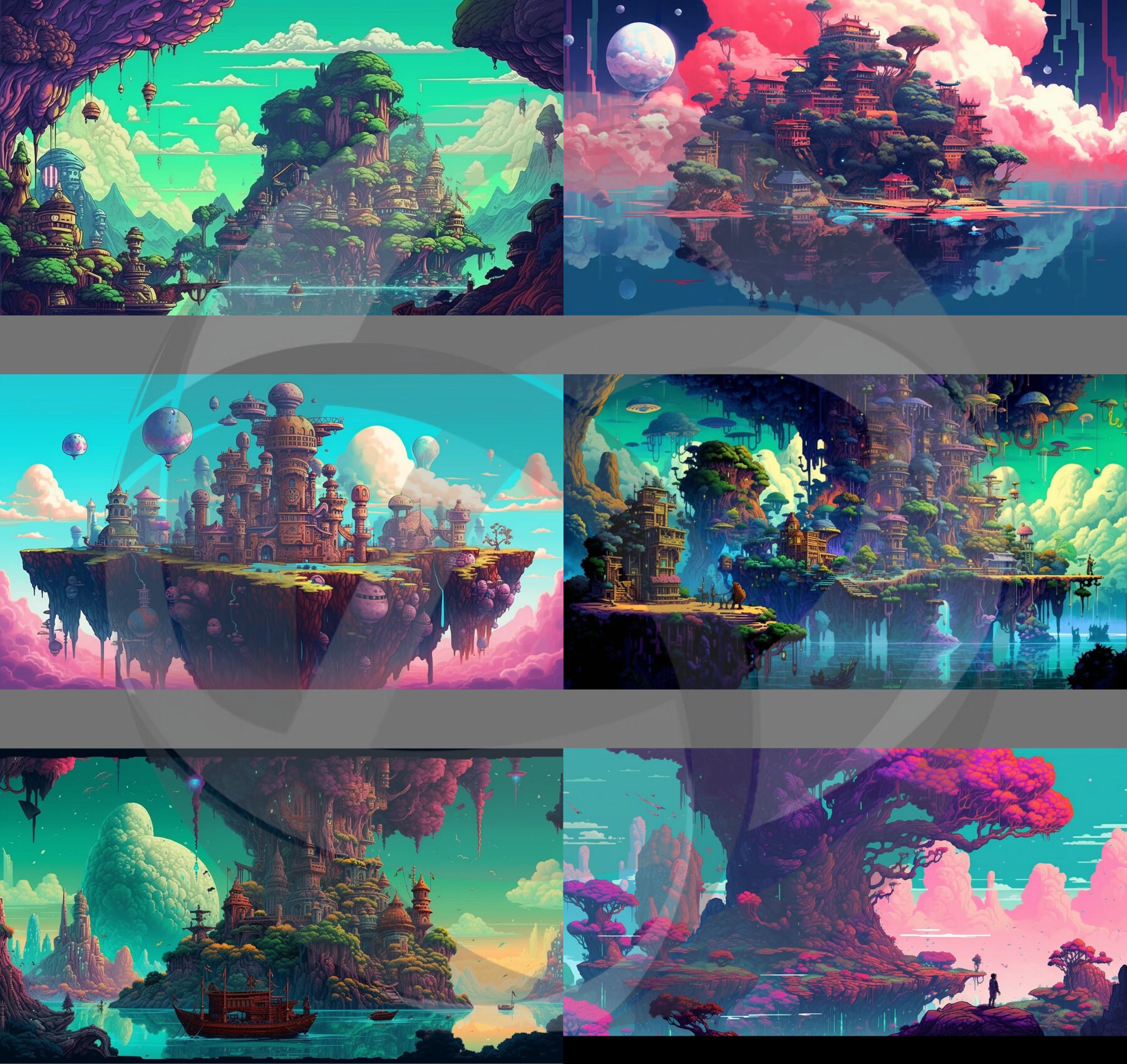 Fantasy Worlds Pixel Art Collection, Pixel Landscapes, Unique Png, Pixel Png, Book Graphics ...