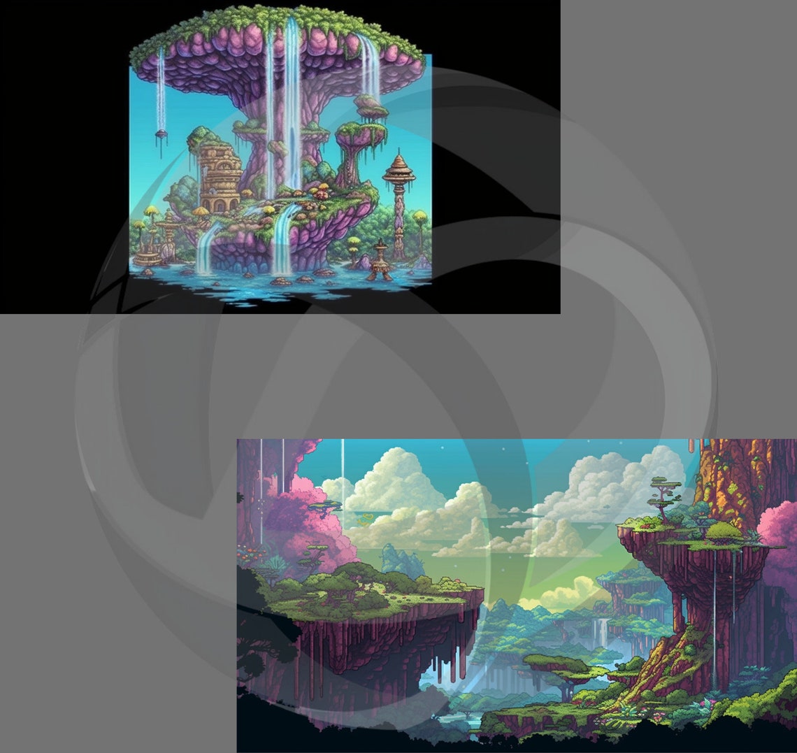 Fantasy Worlds Pixel Art Collection, Pixel Landscapes, Unique Png, Pixel Png, Book Graphics ...