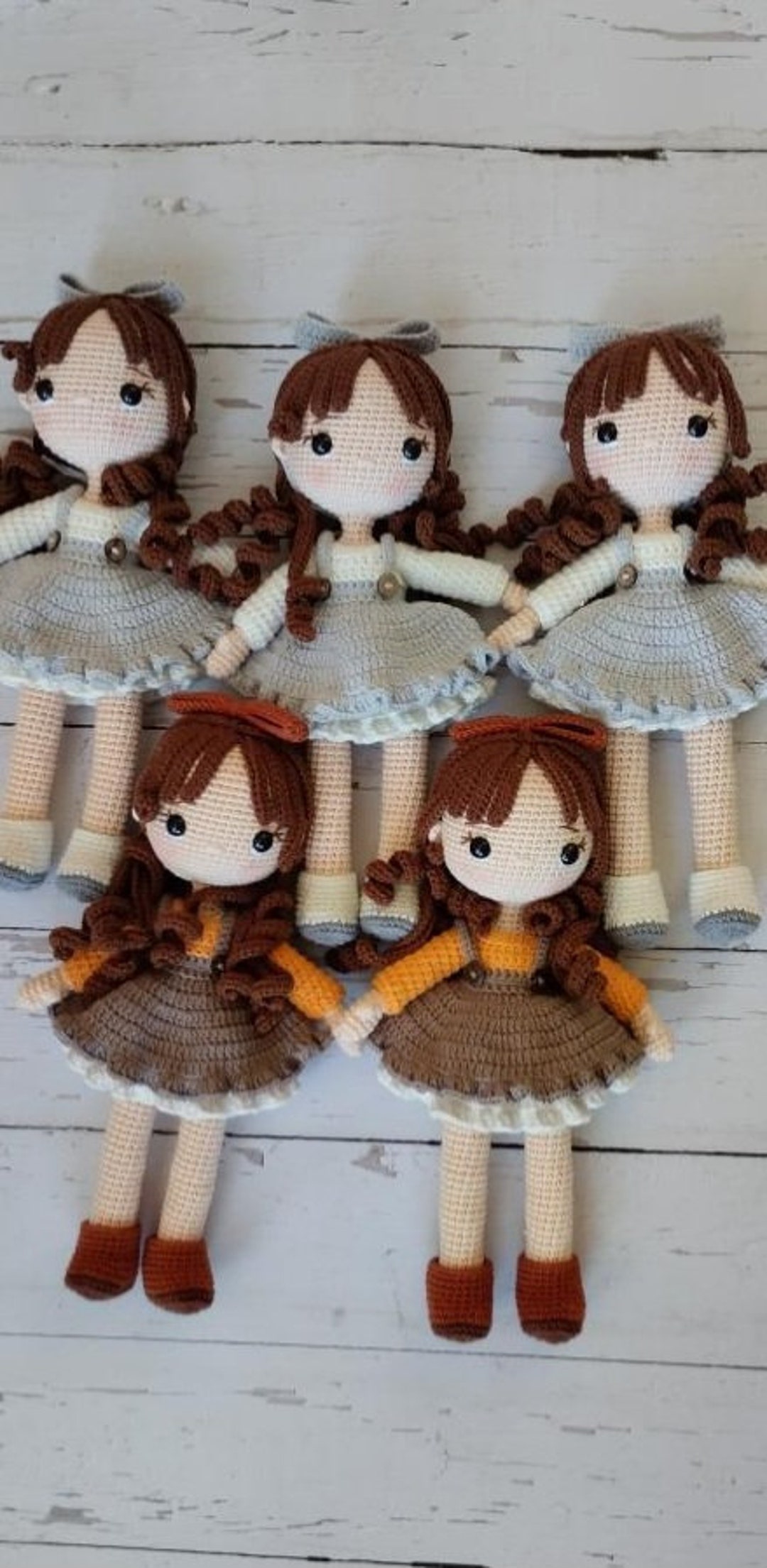 Mini Curly Hair Croche Doll, Brunette Amigurumi Doll, Gift for Babies ...