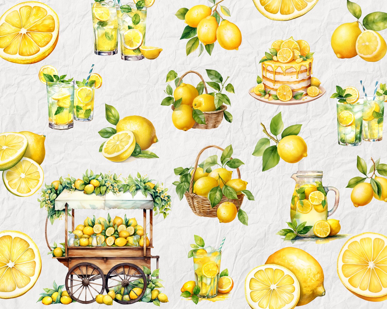 Watercolor Lemon Clipart, Summer Citrus Clipart, Yellow Fruit Clipart ...