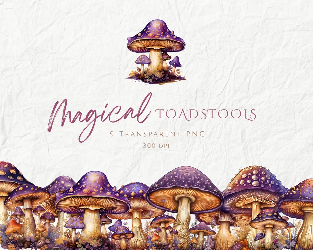 Purple Gold Magical Toadstools Clipart Pack, Fantasy Fairyland ...