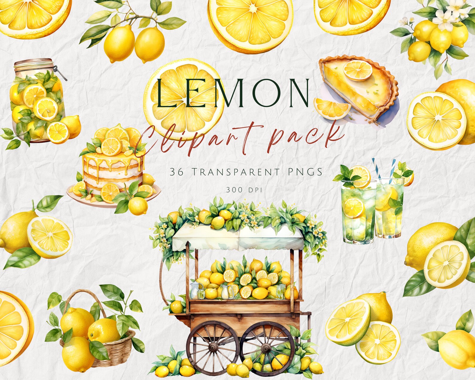 Watercolor Lemon Clipart, Summer Citrus Clipart, Yellow Fruit Clipart ...