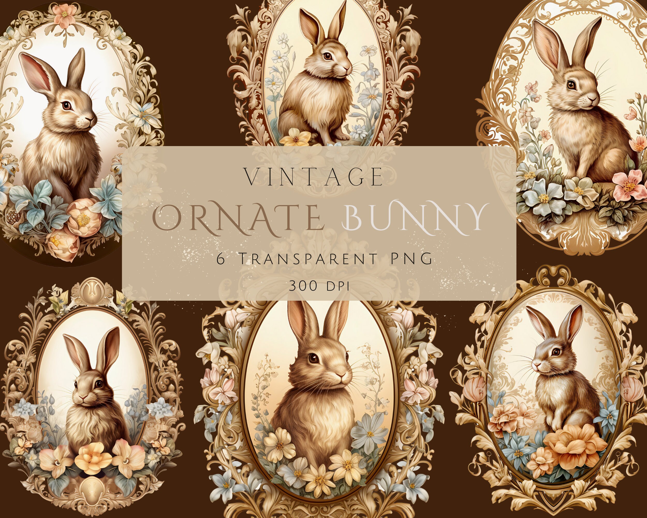 Vintage Ornate Bunny Clipart Pack, Vintage Victorian Easter Bunny ...