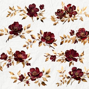 Red and Gold Floral Clipart, Elegant Floral Graphics for Invitations ...