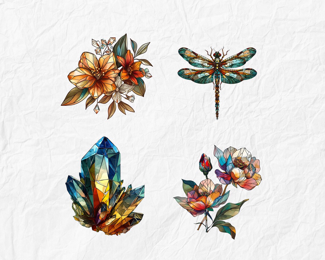 Stained Glass Dragonfly Clipart Pack, Colorful Dragonflies Clipart ...