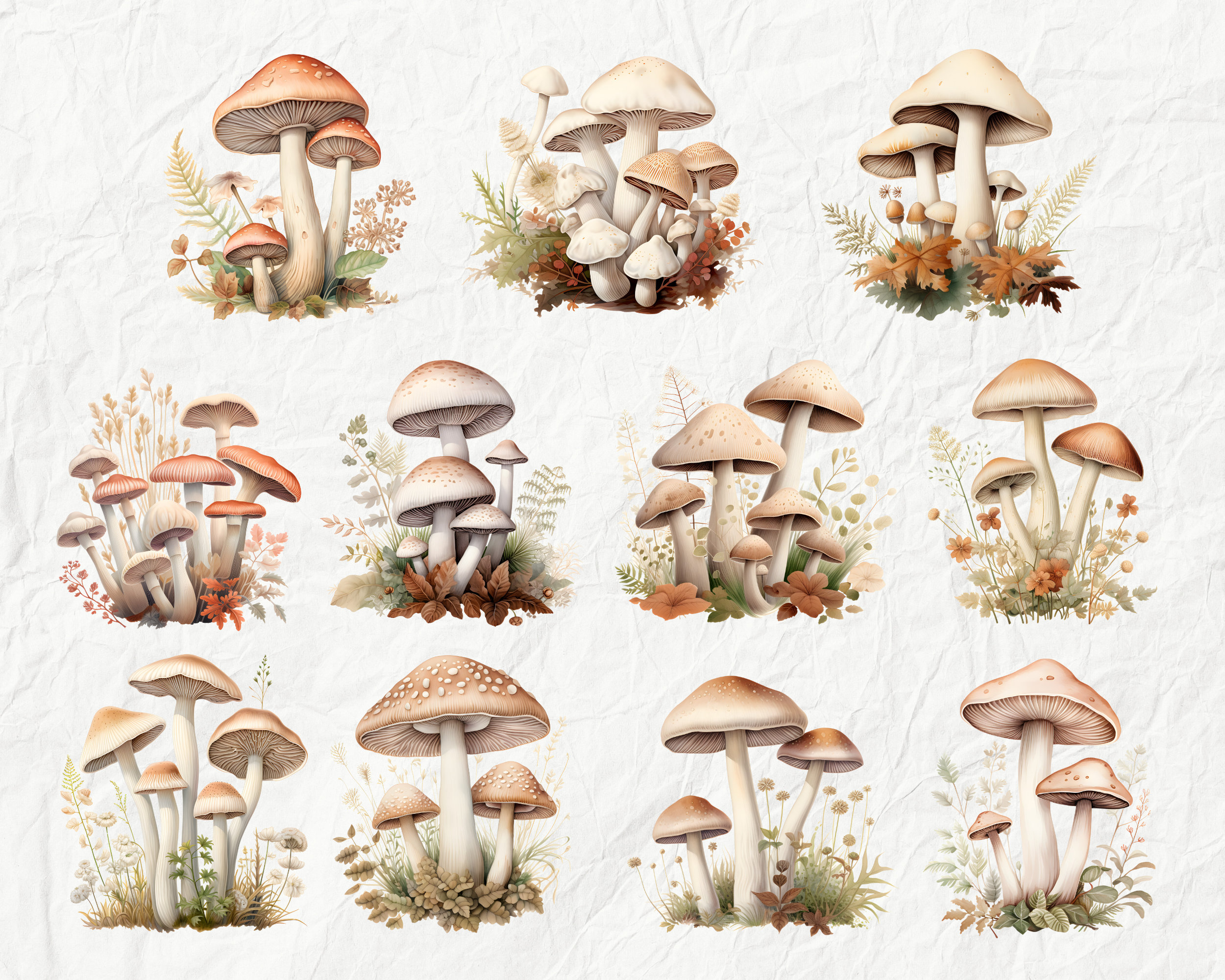Fairyland Toadstools Clipart Pack, Magical Enchanted Wild Mushrooms ...