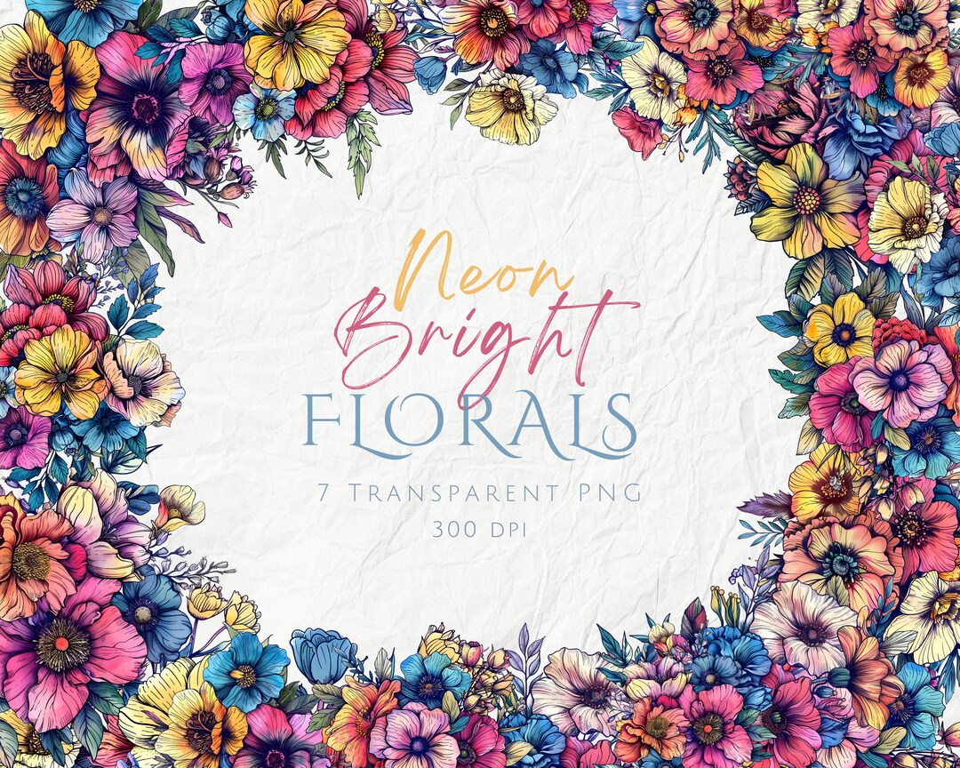 Neon Bright Florals Bouquet Clipart Pack, Create Your Own Colorful ...