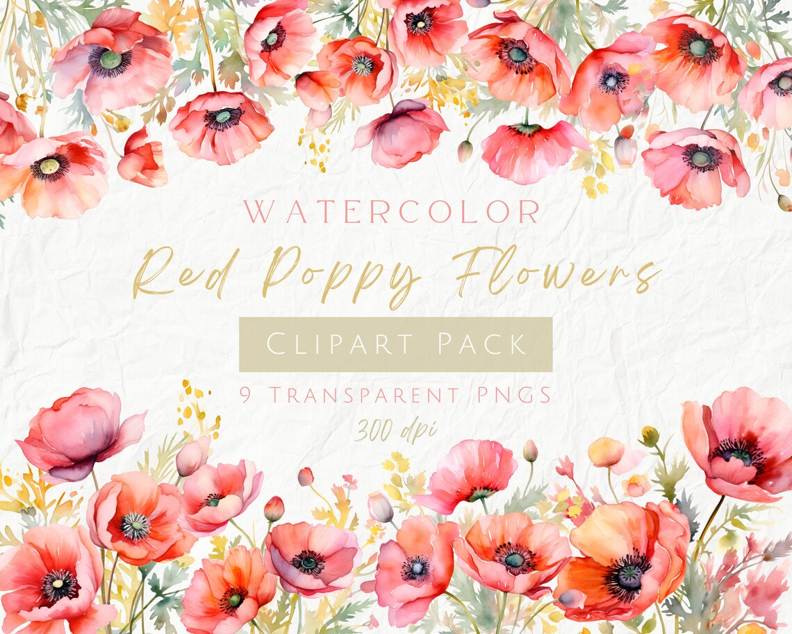 Watercolor Red Poppies Clipart Pack, California Poppy Flower Bouquet ...