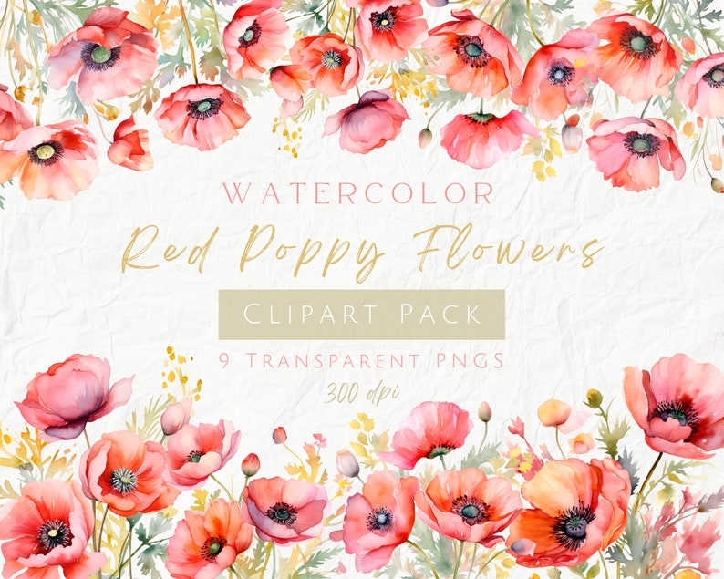 Watercolor Red Poppies Clipart Pack, California Poppy Flower Bouquet ...