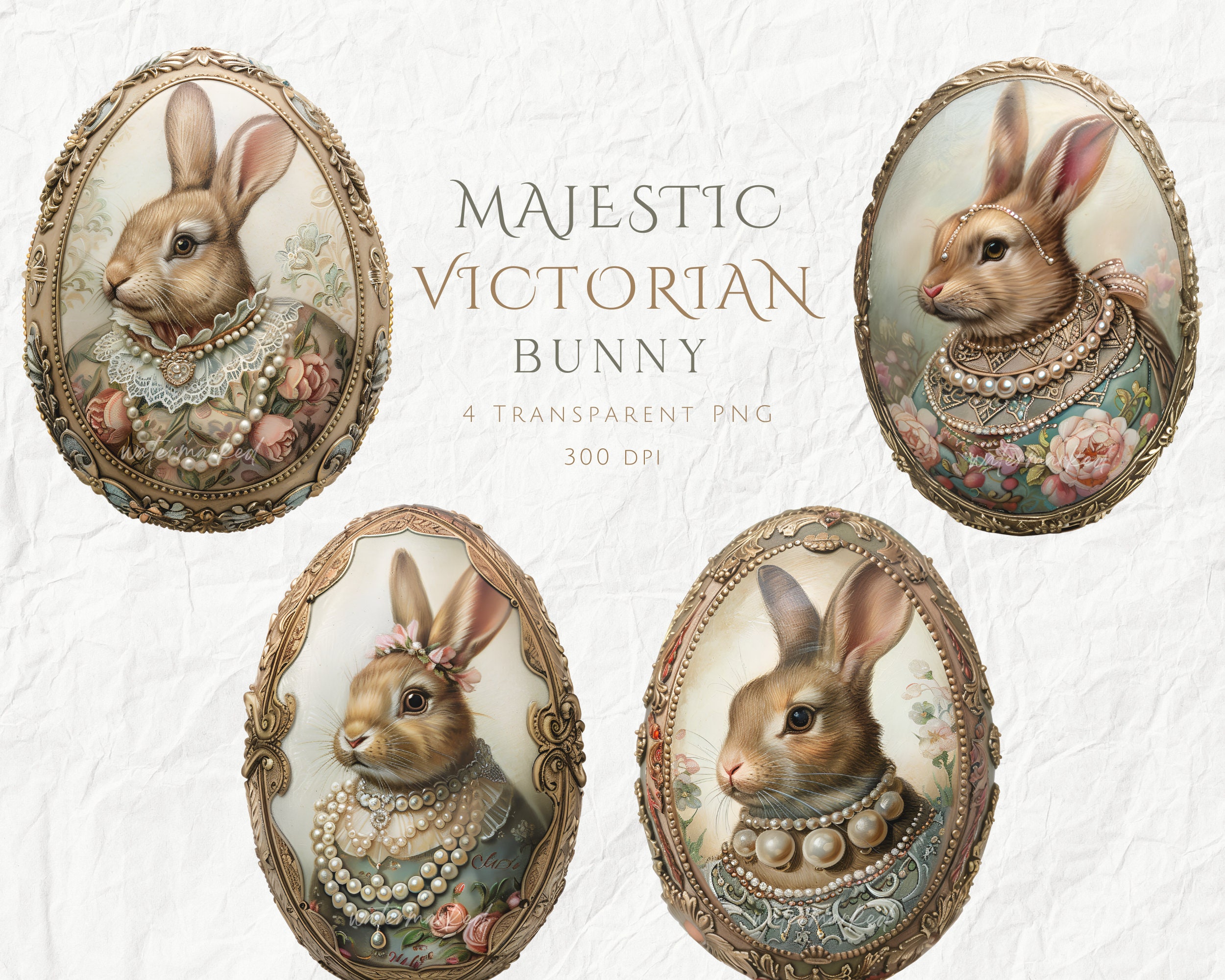 Majestic Victorian Bunny Clipart Pack, Classy Oil Painted Vintage ...