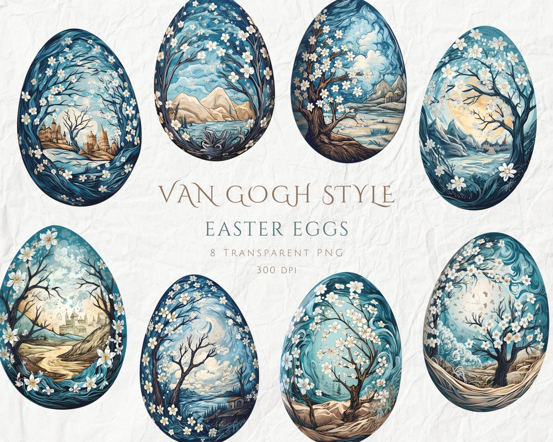 Van Gogh Style Easter Eggs Clipart Pack, Post Impressionism Artwork ...