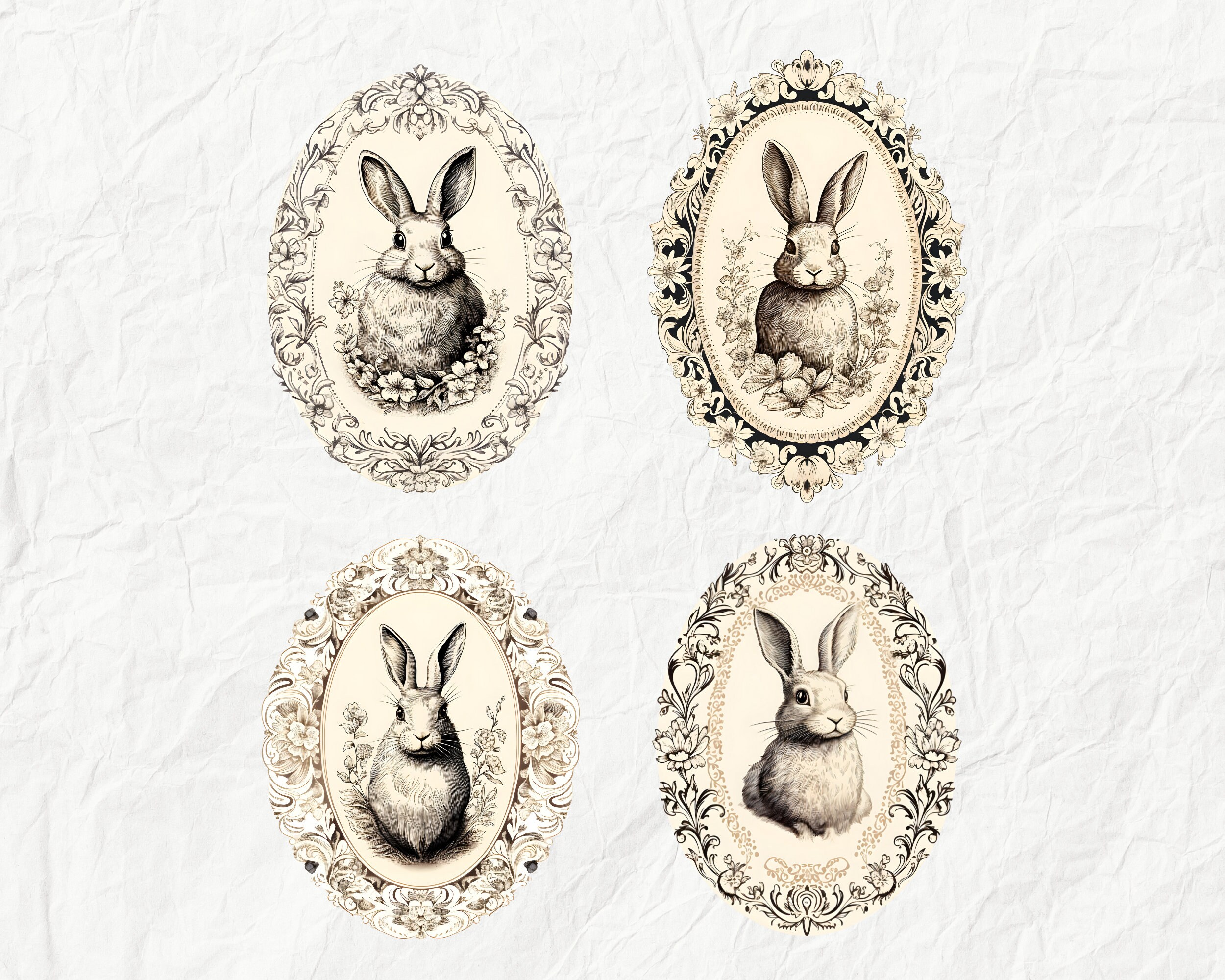 Vintage Ornate Easter Bunny Clipart Pack, Nostalgic Easter Holiday ...