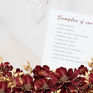 Red and Gold Floral Clipart, Elegant Floral Graphics for Invitations ...