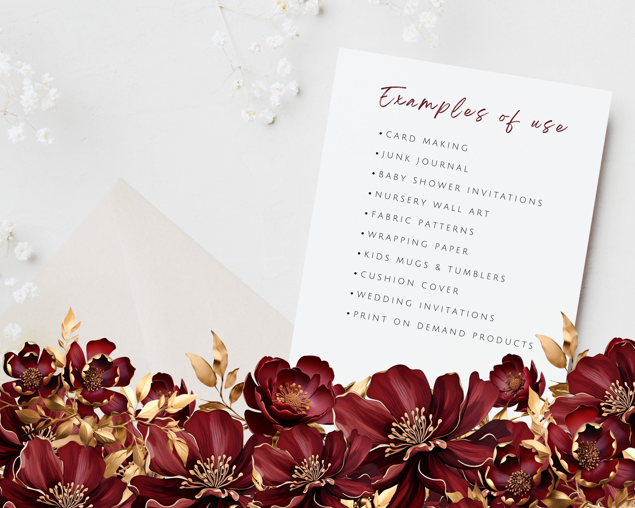 Red and Gold Floral Clipart, Elegant Floral Graphics for Invitations ...