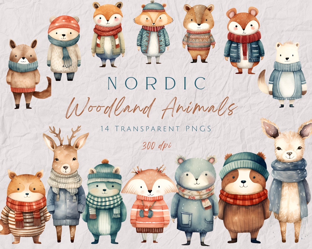 Winter Woodland Animals Nursery Clipart Nordic Woodland - Etsy