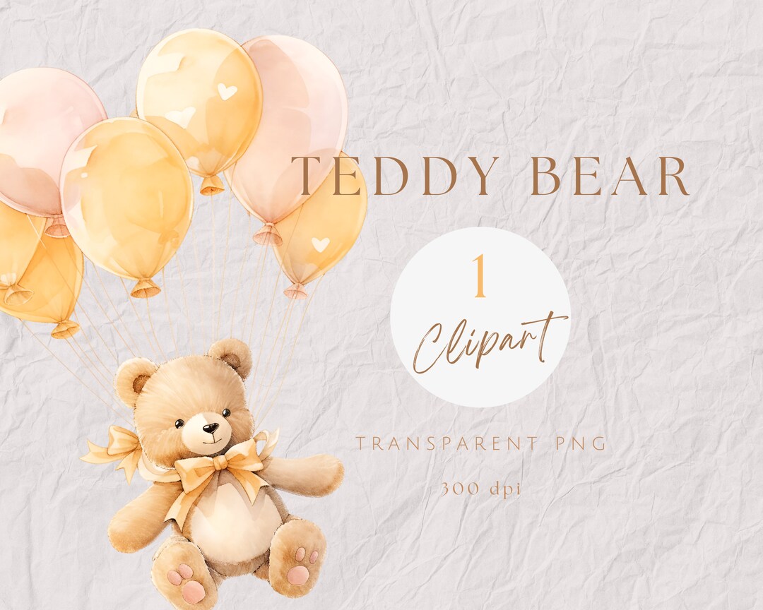Watercolor Cute Teddy Bear Single Clipart, Teddy Bear With Yellow ...