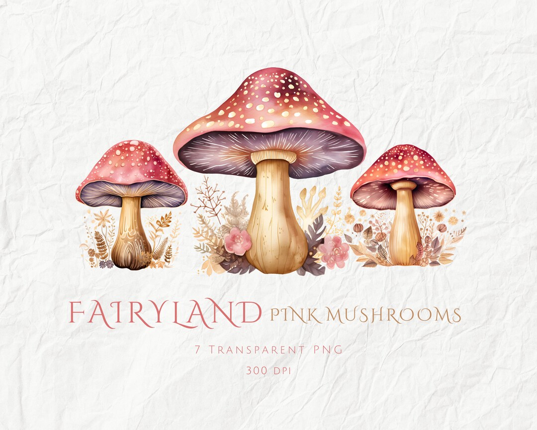 Fairyland Pink Mushrooms Clipart Pack, Magical Fantasy Toadstools ...