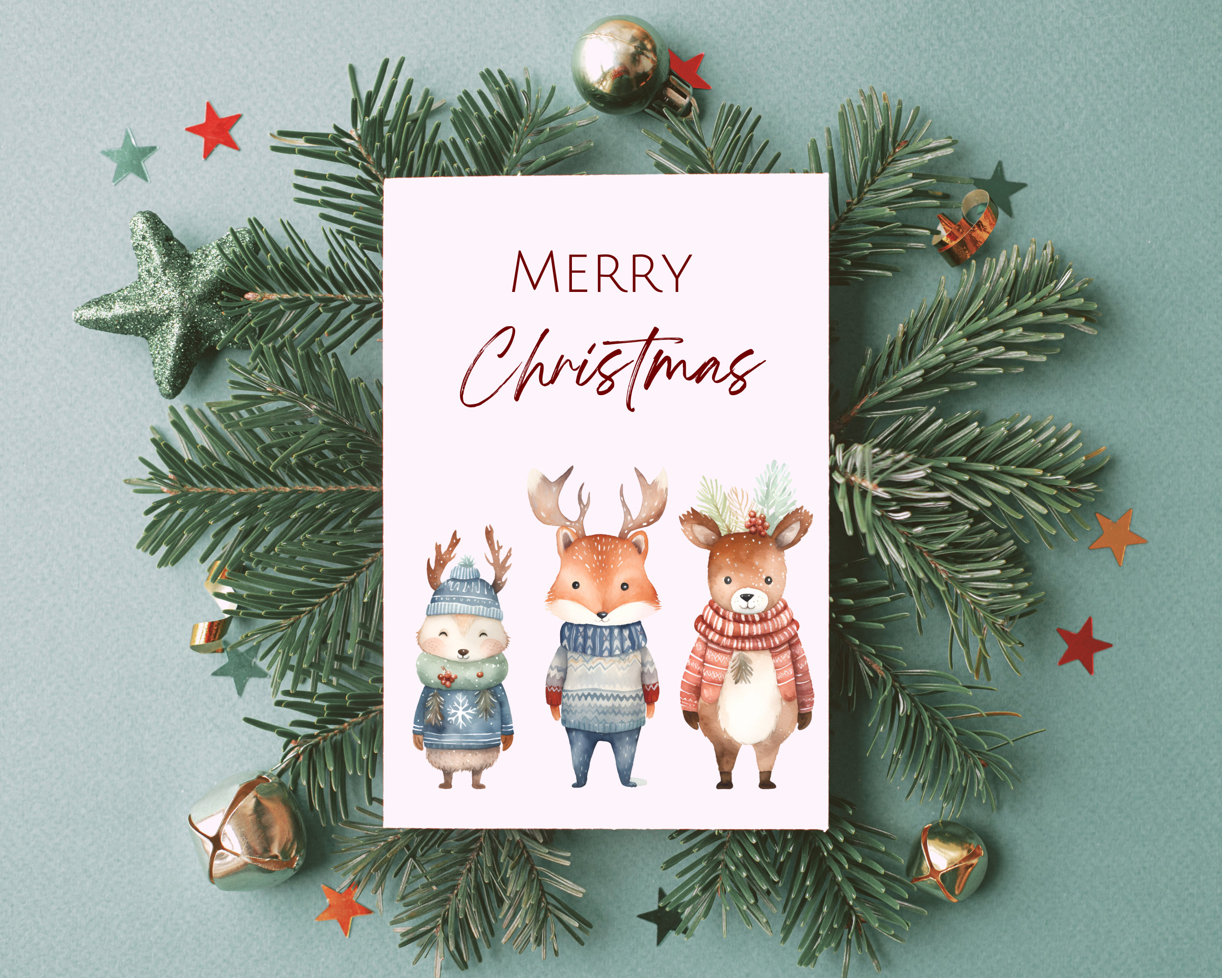 Christmas Woodland Animals Clipart Watercolor Holiday Clipart - Etsy