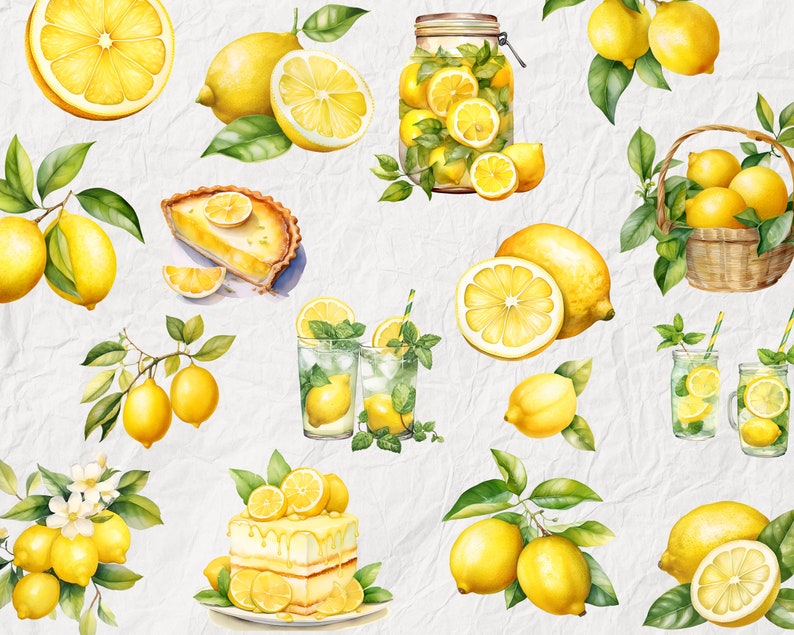 Watercolor Lemon Clipart, Summer Citrus Clipart, Yellow Fruit Clipart ...