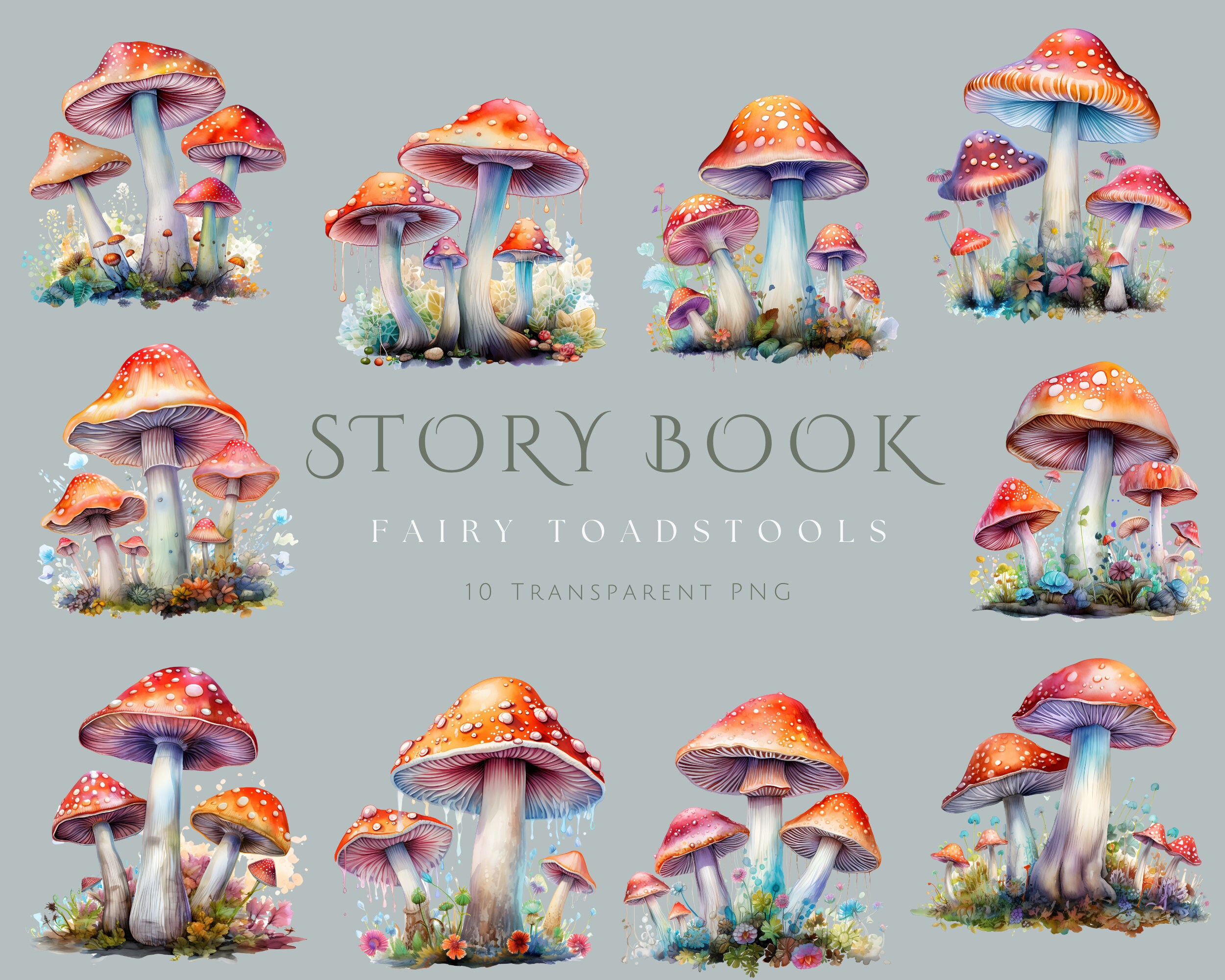 Storybook Fairy Toadstools Clipart Pack, Story Telling Fantasy ...