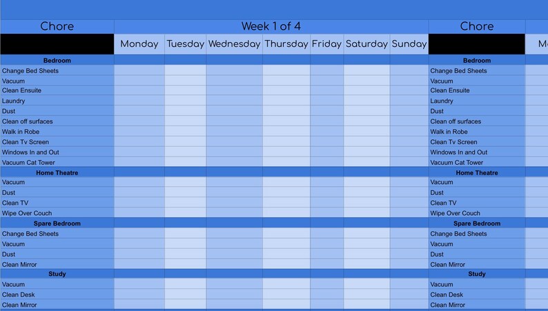 4 Week Daily Chore Chart - Etsy