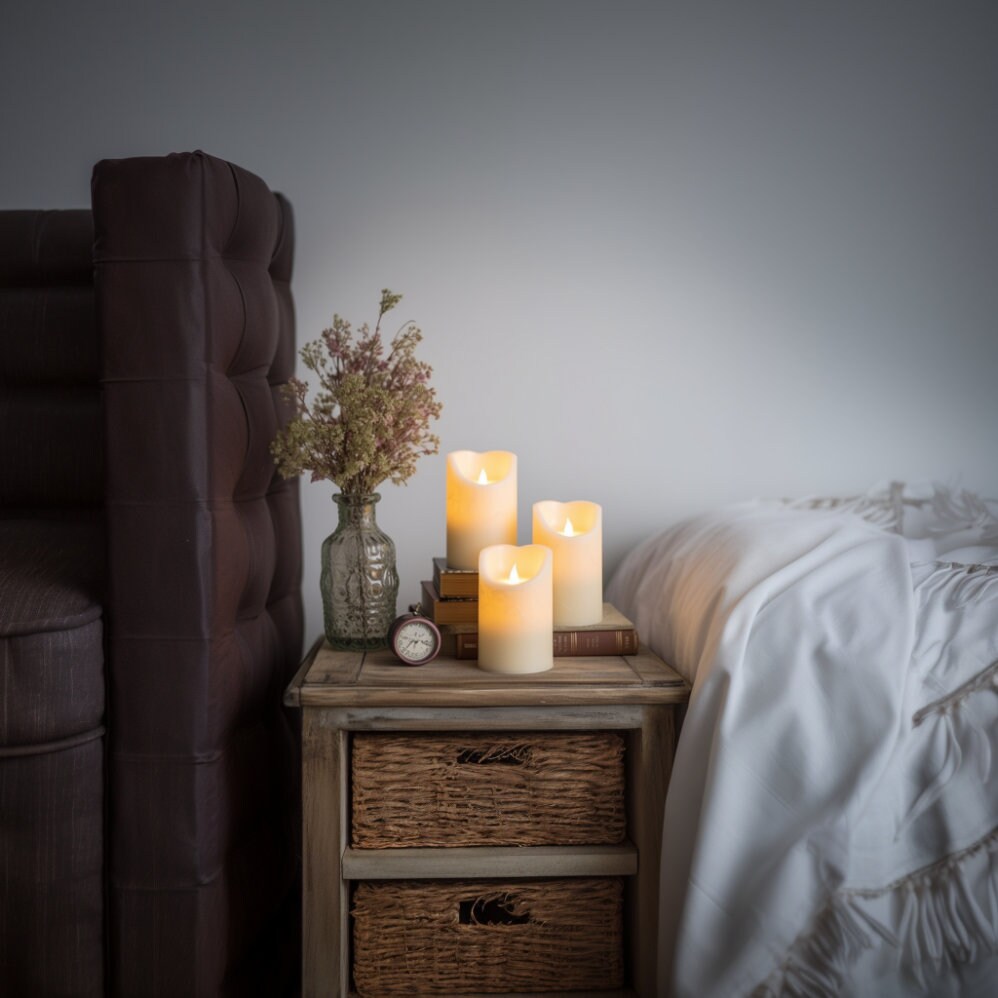 Set of 3 Real Wax Flameless Candles, Flickering LED Battery Operated ...