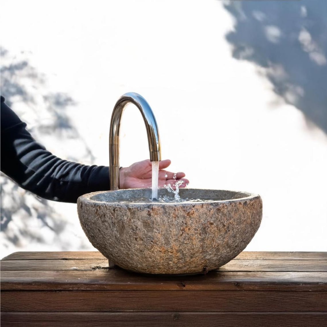 Natural Rock Granite Stone Sink Handcrafted Wash Basin for Bathroom ...