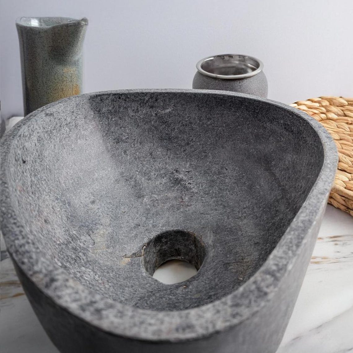 Natural Rock Granite Stone Sink Handcrafted Wash Basin for Bathroom ...