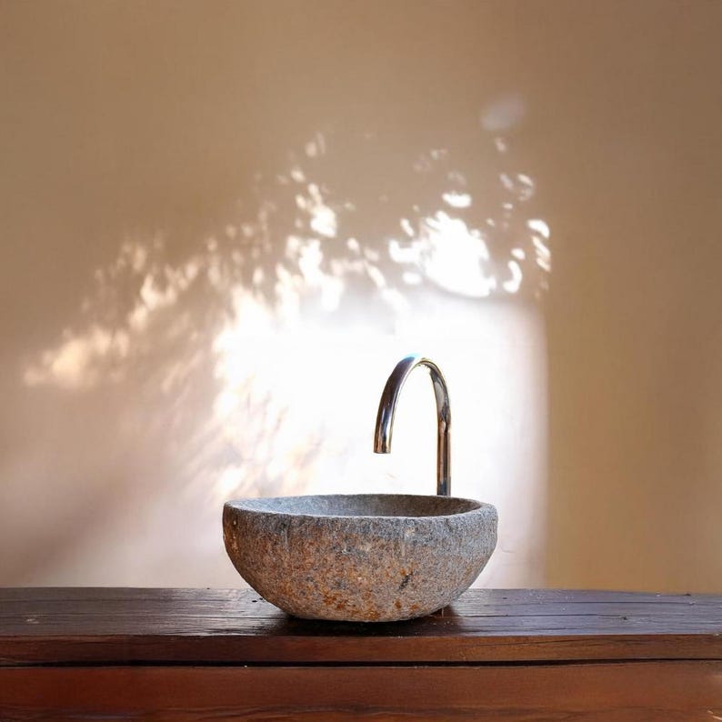 Natural Rock Granite Stone Sink Handcrafted Wash Basin for Bathroom ...