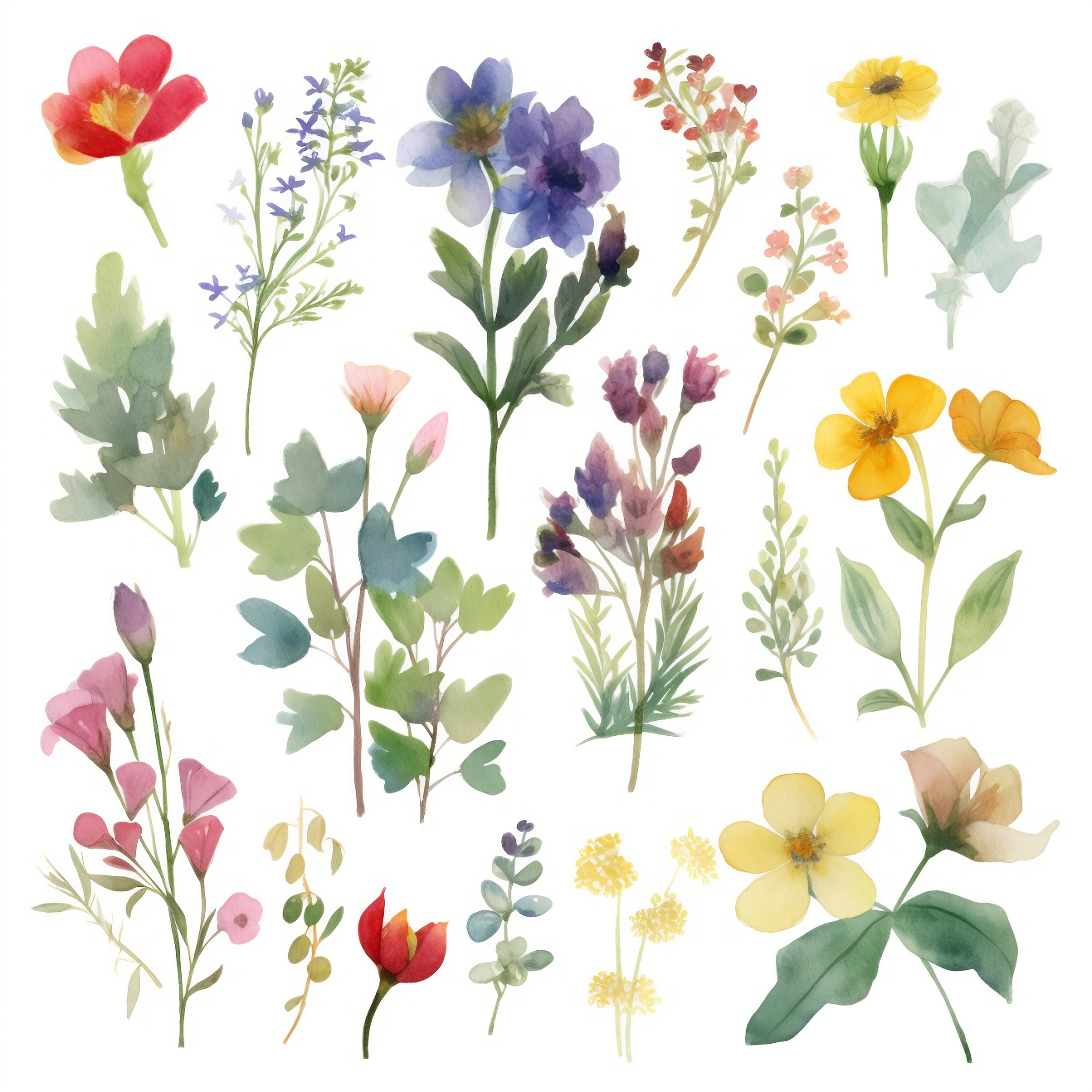 Wild Flowers Watercolor Clipart Clipart Bundle Floral - Etsy