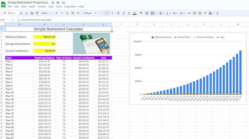 Excelsior Creations: Simple Retirement Calculator Excel Google Sheets ...