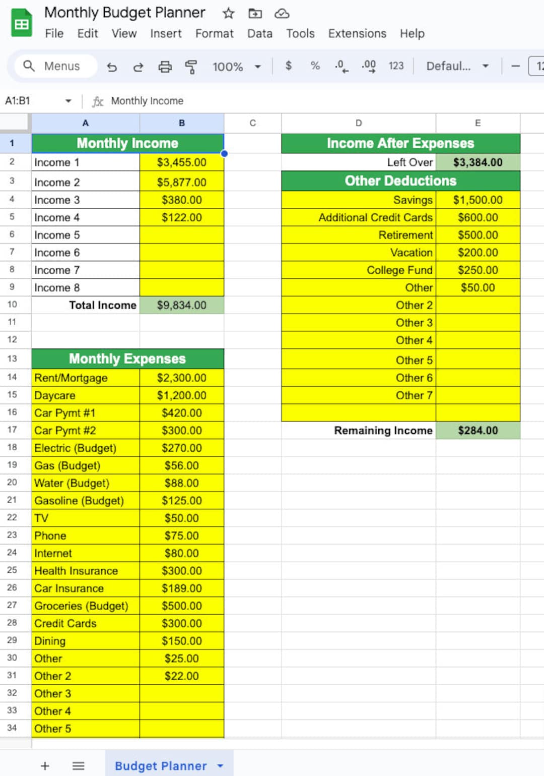 Excelsiorcreations: Budget Planner Google Sheets Monthly Budget ...