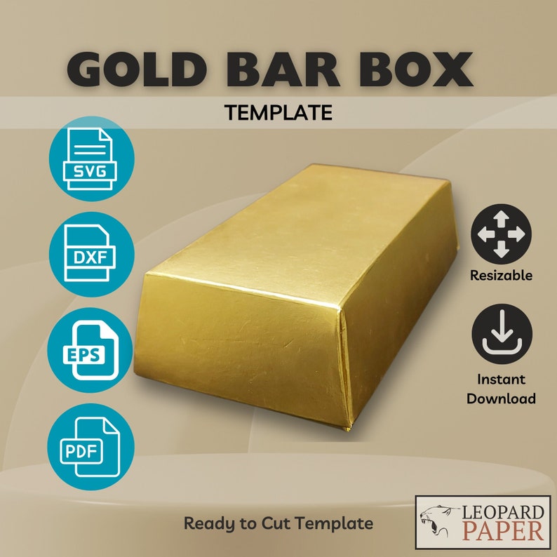 Gold Bar Shaped Box SVG Bullion Box With Lid Template SVG - Paper ...