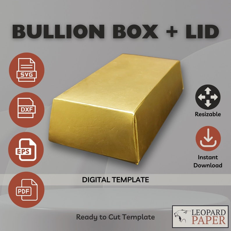 Gold Bar Shaped Box SVG Bullion Box With Lid Template SVG - Etsy