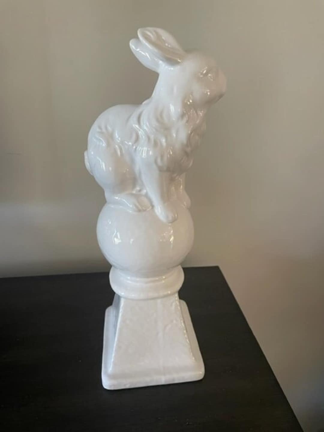 White Ceramic Finial With Bunny - Etsy