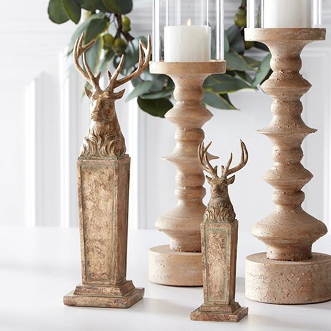Deer Bust, Gold Finished Deer Bust Pillar Figure, Shabby Chic Deer ...