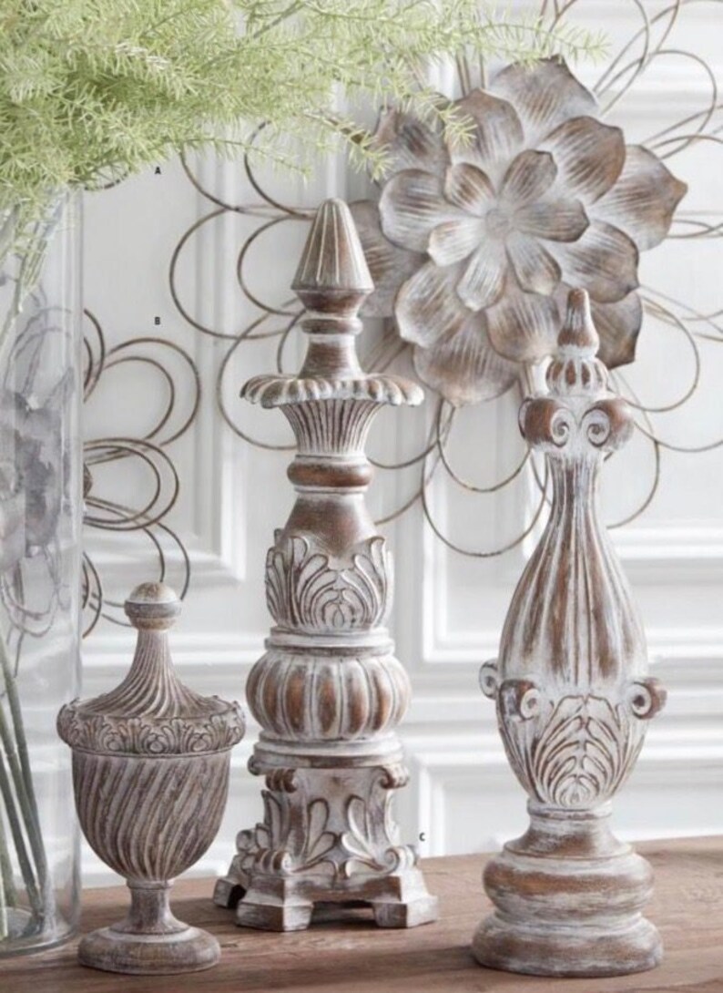 Whitewashed Carved Resin Finials, Shabby Chic, Vintage Decor, Farmhouse ...