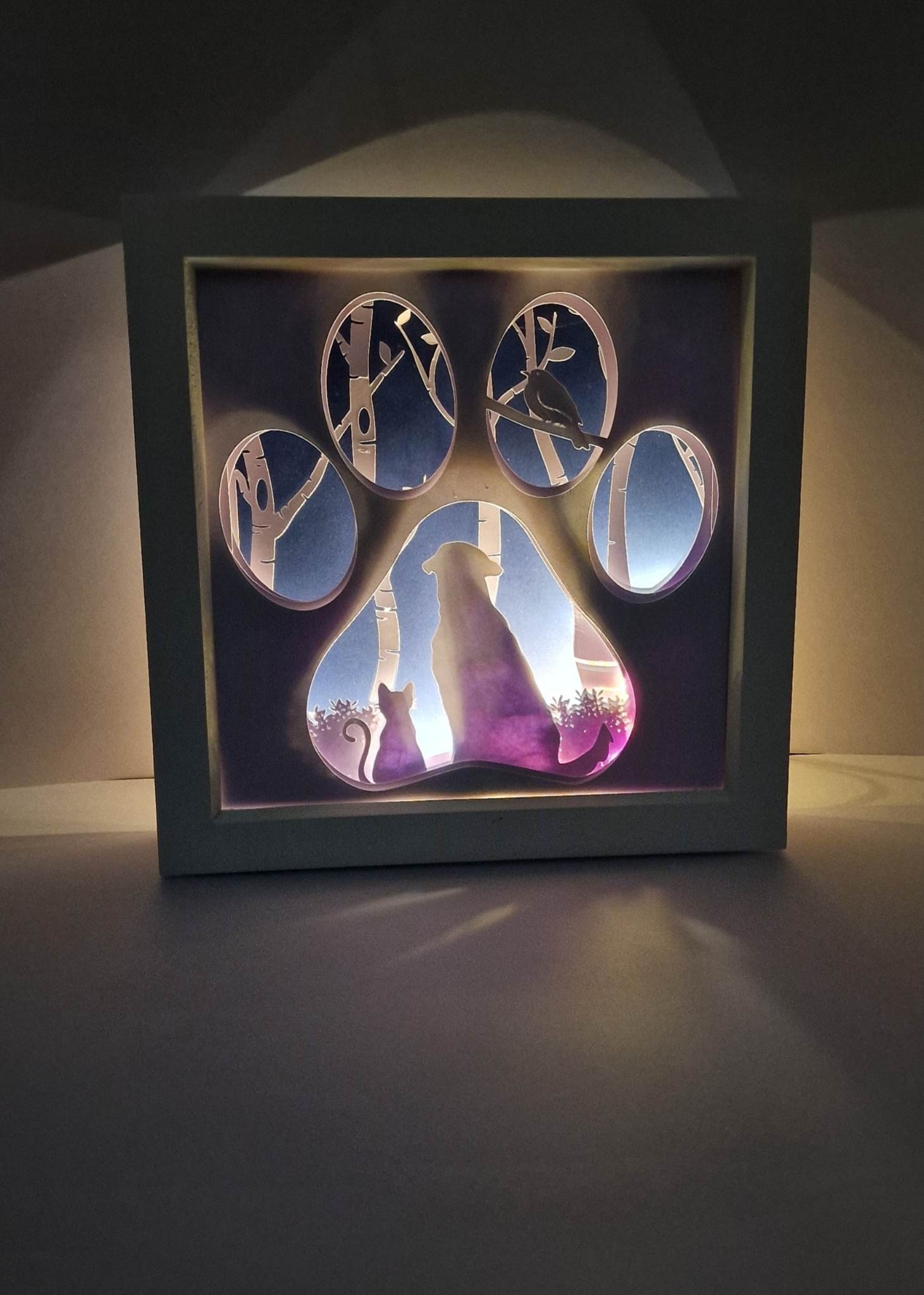 Paw Print With Dog & Cat, SVG, Light Box, Shadow Box, 3D Paper Art ...