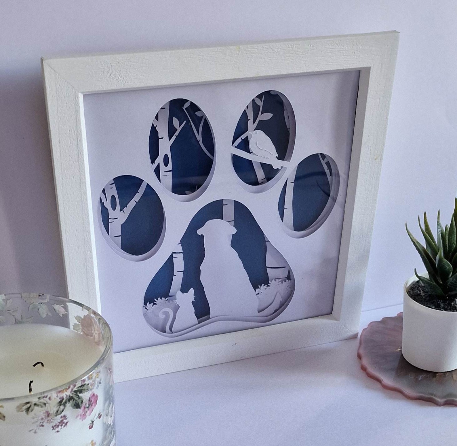 Paw Print With Dog & Cat, SVG, Light Box, Shadow Box, 3D Paper Art ...