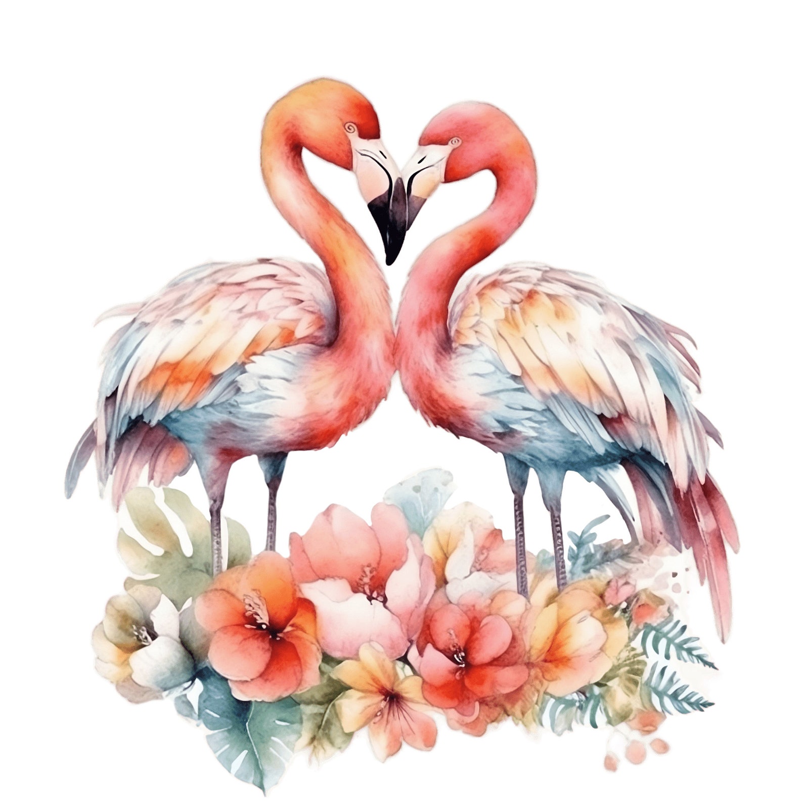 Pink Flamingo Clipart Bundle Watercolor Floral Tropical Illustration 18 ...