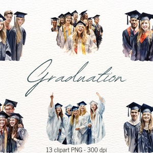 Graduation Clipart Bundle Watercolor Graduating Girls Boys in Cap ...