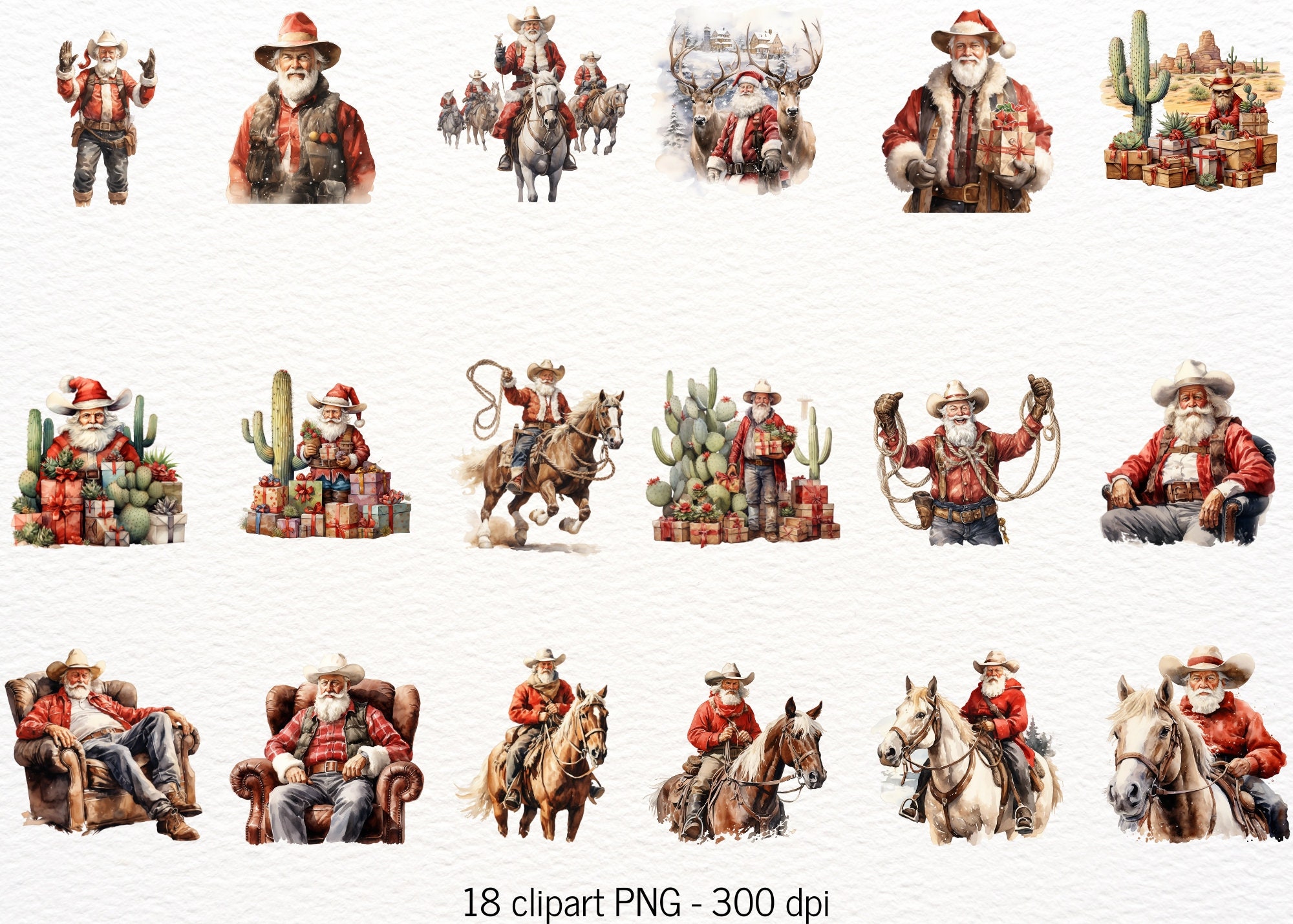 Christmas Clipart Bundle With Santa Claus Cowboy Western Printable Wall ...