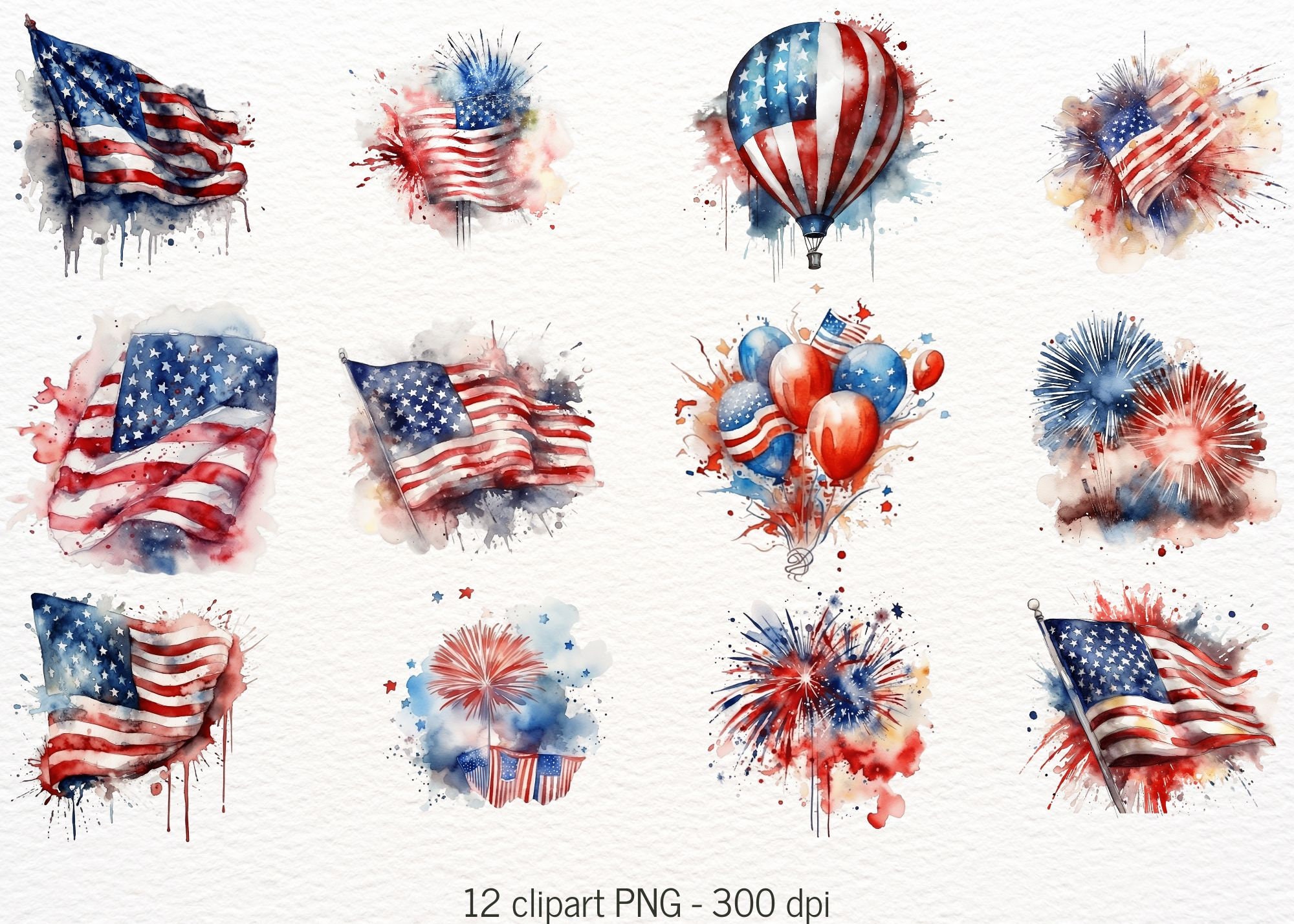 Patriotic Clipart Bundle, American Flag Illustration Bundle ...
