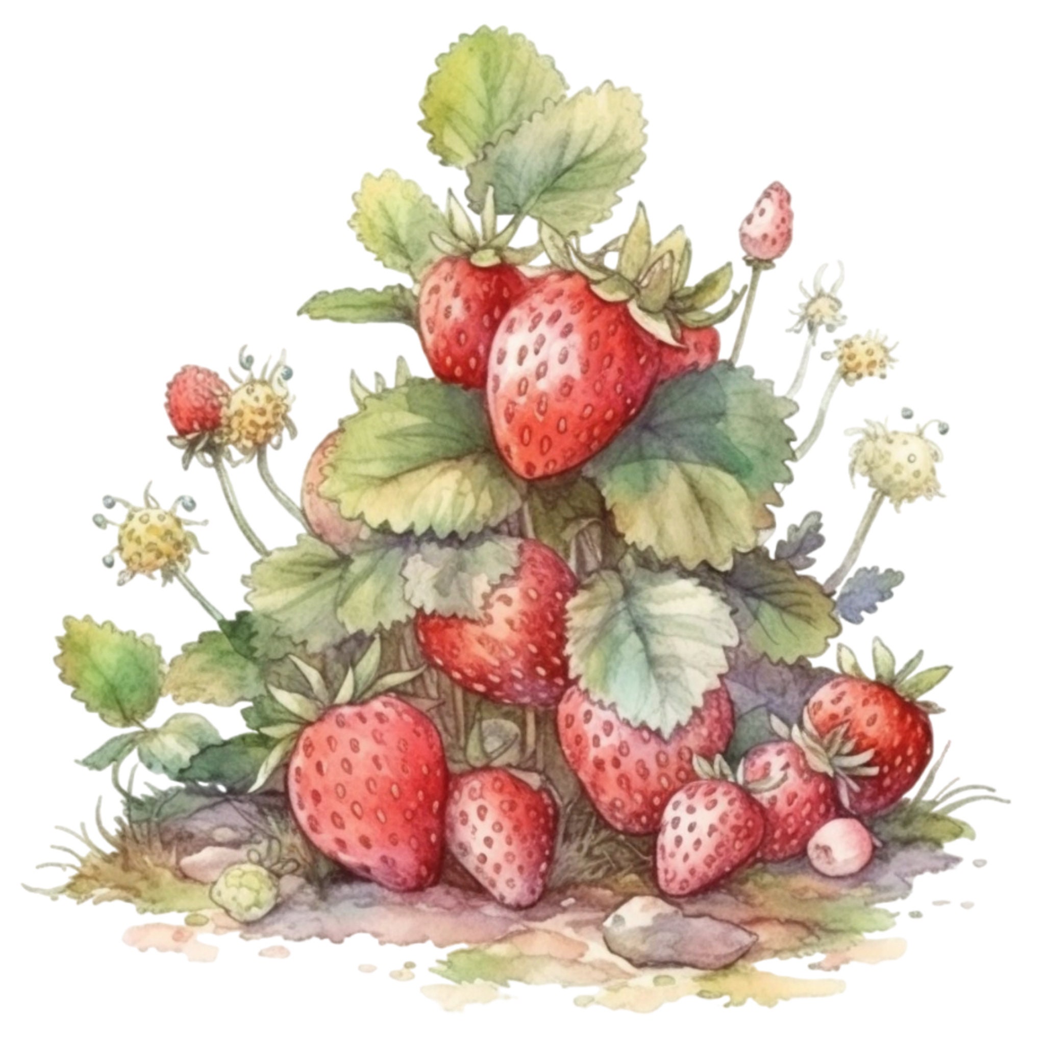 Watercolor Strawberries Clipart Bundle 13 Transparent PNG Summer Berry ...