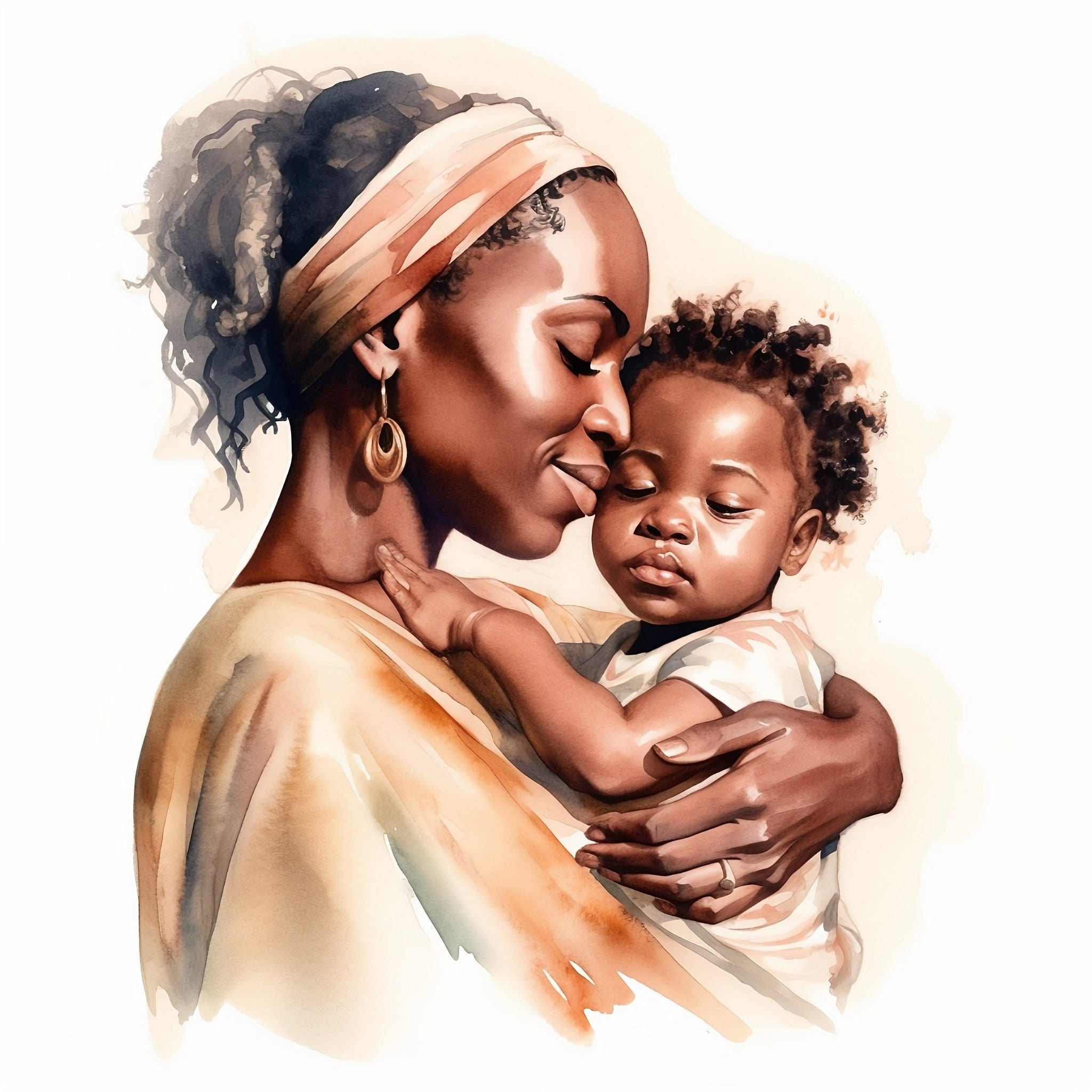 Motherhood Clipart Bundle Watercolor African American Mom and - Etsy