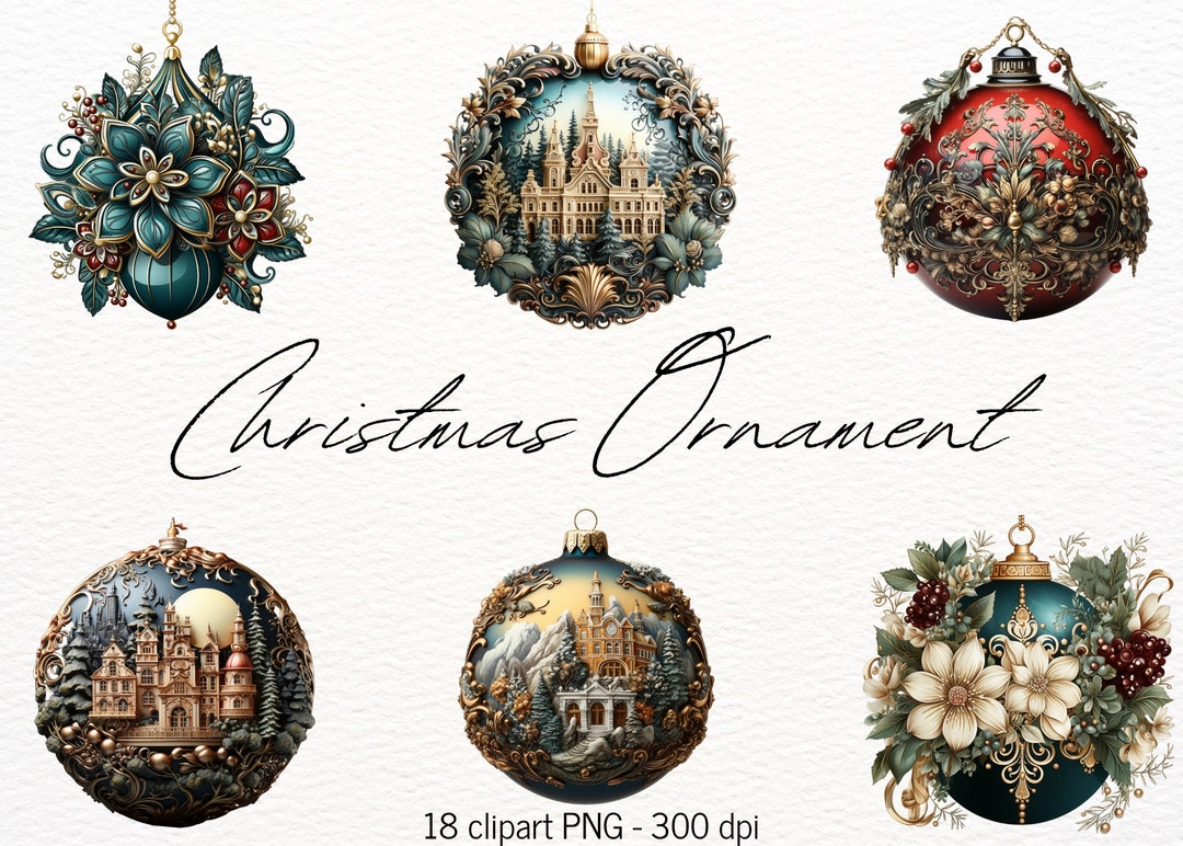 Chirstmas Ornaments Clipart Bundle Holiday Glass Ball Illustration ...
