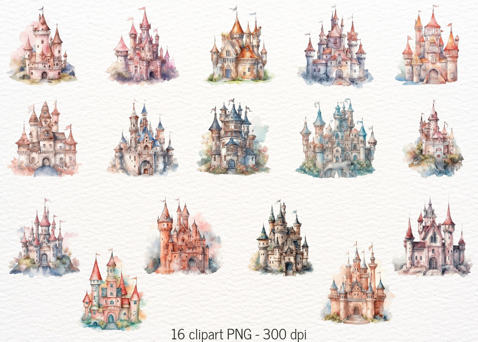 Fairy Castle Clipart Bundle Watercolor Princess Castle Illustrations ...