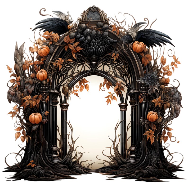 Gothic Clipart Bundle Halloween Arches With Pumpkins Printable - Etsy