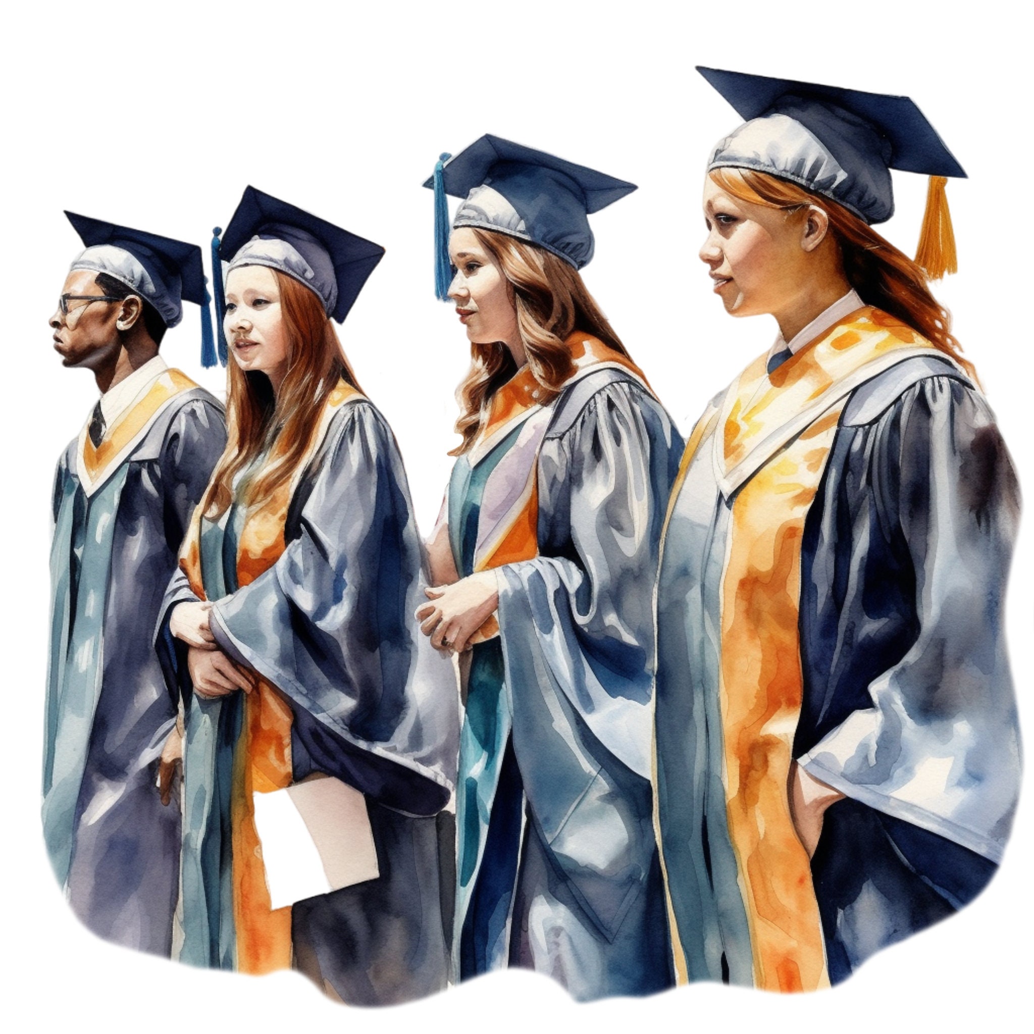 Graduation Clipart Bundle Watercolor Graduating Girls Boys in - Etsy