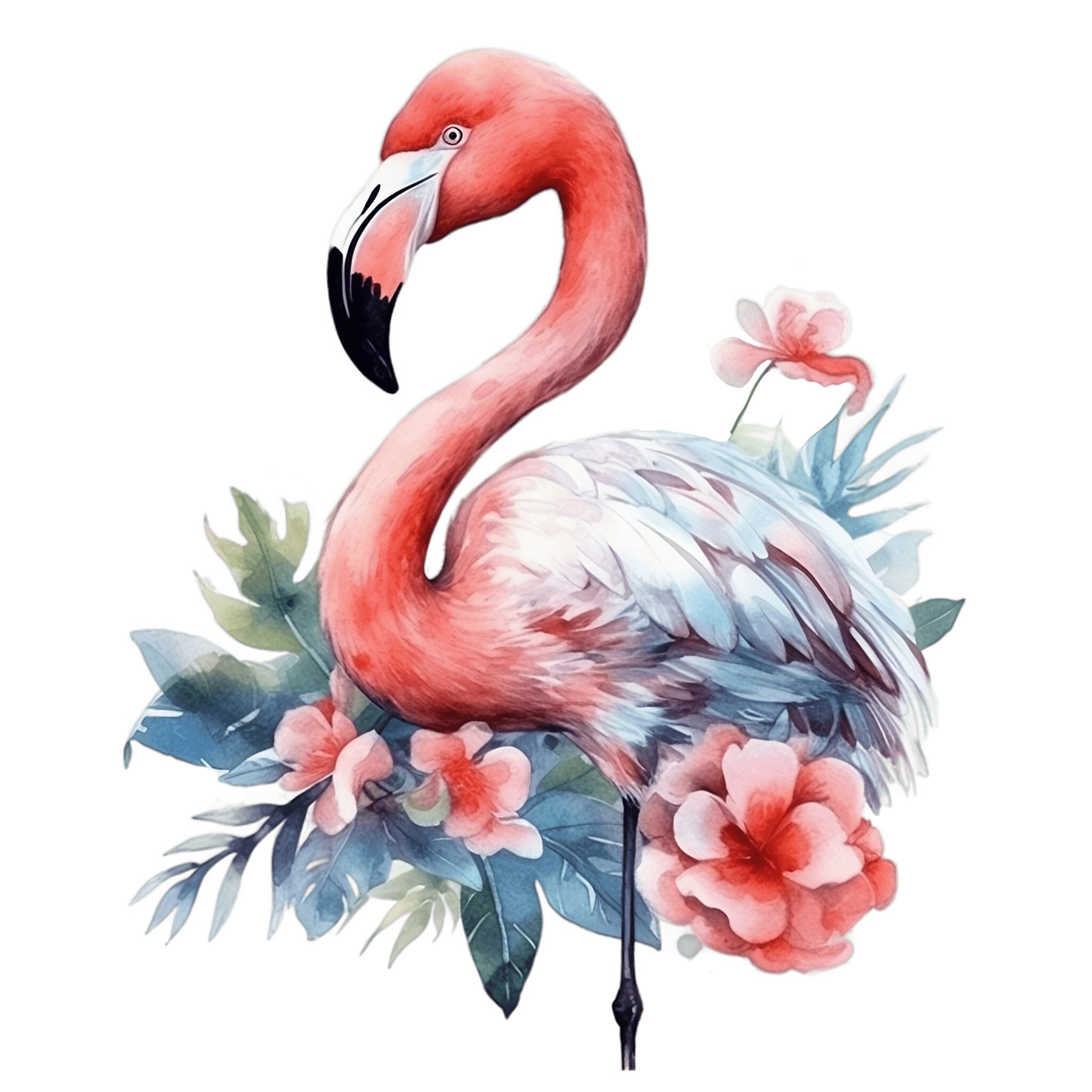 Pink Flamingo Clipart Bundle Watercolor Floral Tropical Illustration 18 ...